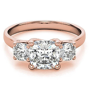 10K Solid Rose Gold Handmade Engagement Rings, 3 CT Cushion Cut Moissanite Diamond Solitaire Wedding/Bridal Rings for Her/Women, Minimalist Ring Anniversary Ring For Gifts (12)