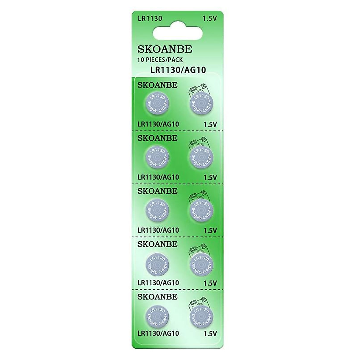 SKOANBE 10PCS LR1130 AG10 SG10 389 189 1.5V Button Coin Cell Battery