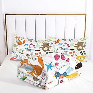 EDGZKO Comforter Set Cartoon Animals: Twin Size Cute Bedding Set for Kids Teen Girls Toddler Boys Kawaii Fox Bear Lion Flowers Soft Quilt Duvet Bed Sets 1 Comforter & 1 Pillow Case