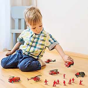 14 Pack Die-cast Fire Truck Vehicles Sets,6 Pack Alloy Metal Fire Engine Models Car Toys and 8 Pack Firefighter, Mini Rescue Emergency Playset for Kids Boys Girls Birthday Christmas Party Favors