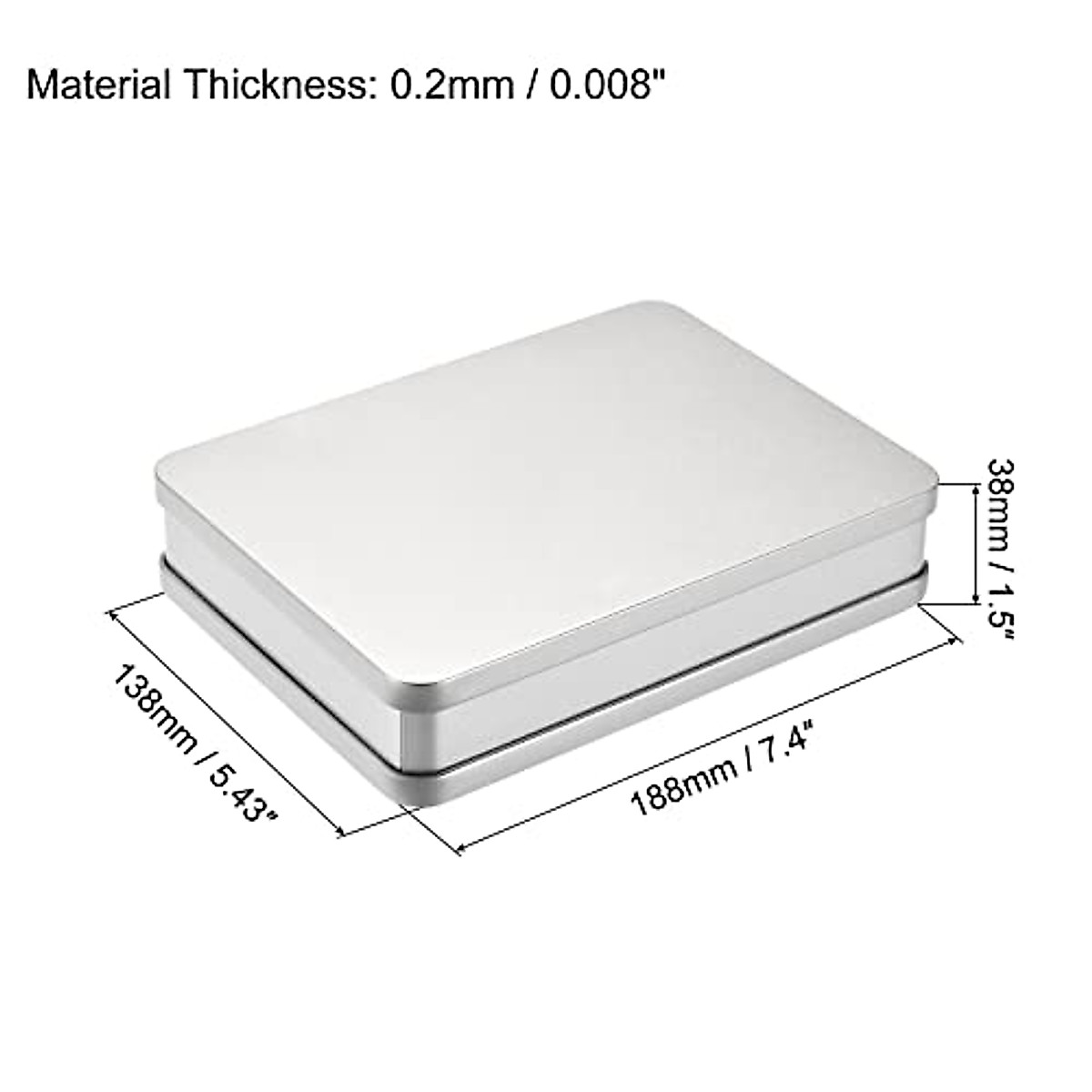 uxcell Metal Tin Box, 7.4" x 5.43" x 1.5" Rectangular Empty Tinplate Containers with Lids, Silver Tone, for Home Organizer, Candles, Gifts, Car Keys, Crafts Storage