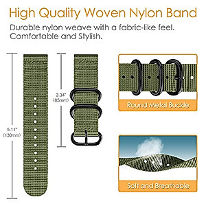 Fintie Band Compatible with Garmin Vivoactive 3/Garmin Venu Sq/Venu 2 Plus, 20mm Soft Nylon Replacement Strap Band Compatible Samsung Galaxy 42mm/Galaxy Watch 3 41mm/Galaxy Watch Active 2 40mm/44mm, Olive