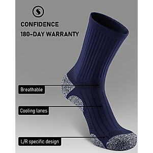 SITOISBE Cushioned Compression Unisex Mid-crew Socks 4-Pack, X-Large, Navy Blue