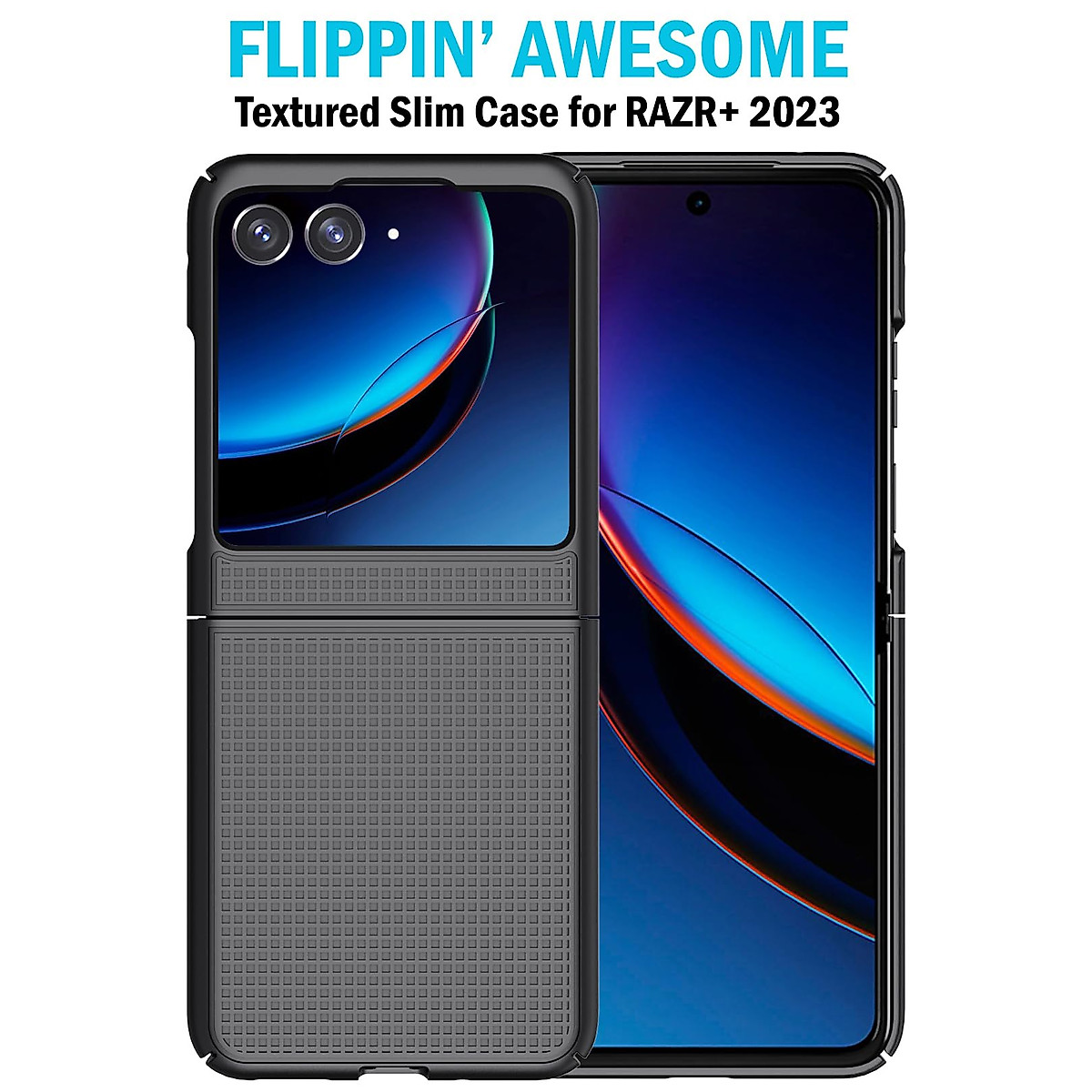 Case with Clip for Motorola RAZR+ 2023, Nakedcellphone [Grid Texture] Slim Hard Shell Cover and [Rotating/Ratchet] Belt Hip Holster Holder Combo for Moto RAZR Plus '23 (RAZR 40 Ultra) - Black