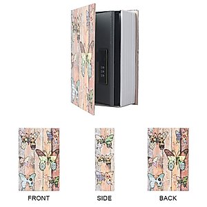 PACOLO Small Sized Diversion Book Safe Storage Box, Dictionary Secret Safe Metal Can with Security Combination Lock/Key, Diversion Book Hidden Safe (Combination, Butterfly)