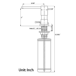 Sink Soap Dispenser for Kitchen Sink (Matte Black), All Brass Built-in and Refill from Top Design,Metal Hand Soap & Dish Soap Copper Pump