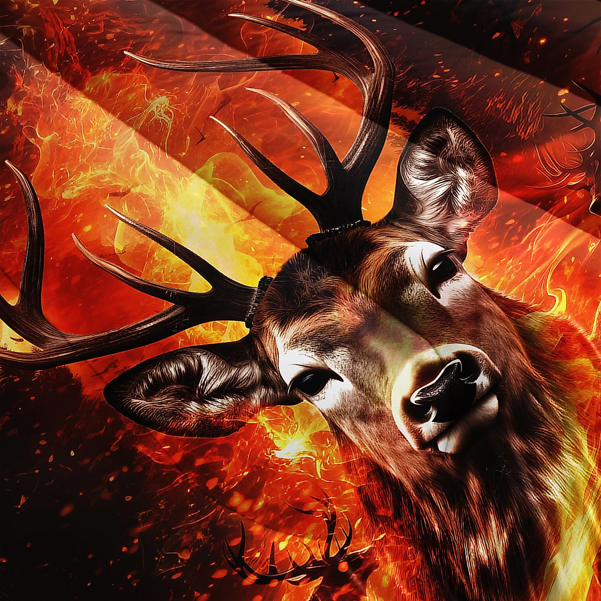 AILONEN Deer Hunting Bedding Set Queen Wild Deer Comforter Set, Fire Forest Wildlife Comforter Set for Boys Men,Deer Hunter Quilt and 2 Pillowcases,3 Pieces Queen Bed in a Bag
