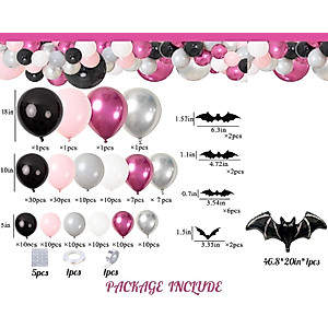 Bonropin 178pcs Pink Halloween Balloon Garland Arch Kit with Black Pink Silver Balloons Ghost Bat Foil Balloons 3D Bat Sticker for Girls Pink Halloween Decoration Birthday Baby Shower Party