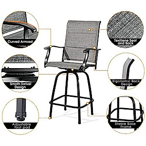 Kerrogee Patio Swivel Bar Stools, All-Weather Adapt Outdoor High Bistro Stools, Garden Furniture Bar Dining Chair, Height Chairs (6)