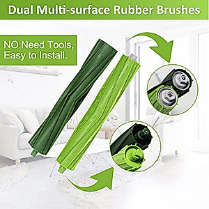 Replacement Parts Compatible with iRobot Roomba I, E & J Series i7 i7+ i2 i3 i3+ i4 i4+ i6 i6+ i8 i8+/Plus j6+ j7 E5 E6 E7, 1 Set of Multi-Surface Rubber Brushes, 6 HEPA Filters, 6 Side Brushes