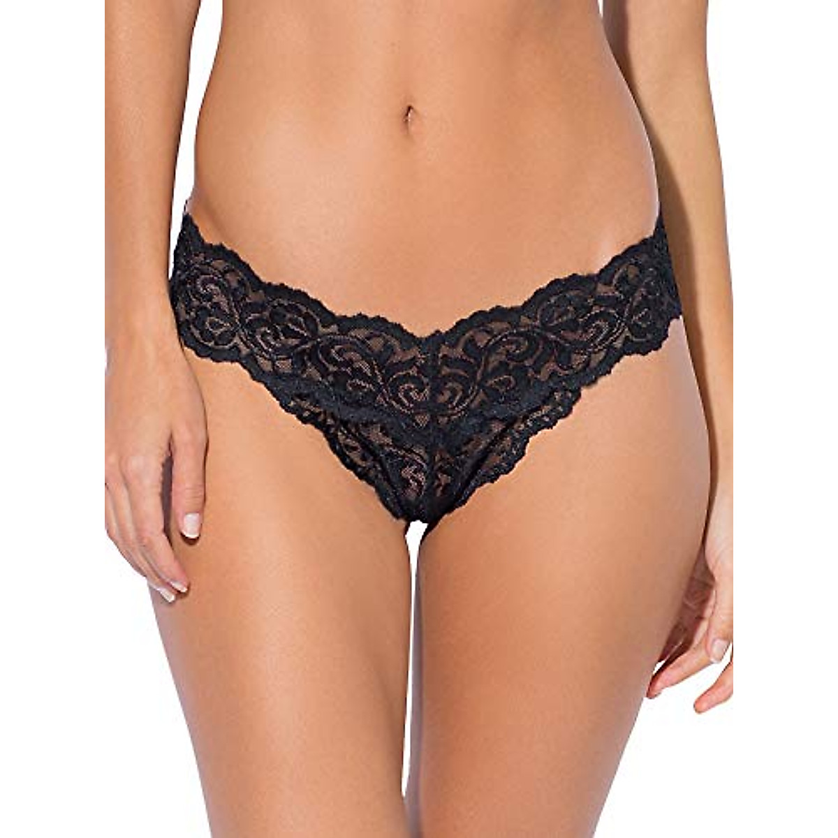 Smart & Sexy Women's Plus Size Signature Lace Thong Panty 2 Pack, Mineral Water/Black Hue, 3X