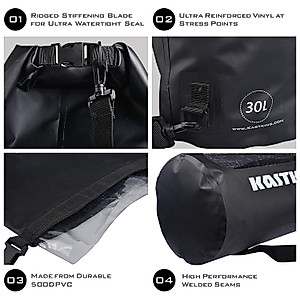 KastKing Dry Bags,100% Waterproof Storage Bags,Military Grade Construction for Swimming,Kayaking,Boating,Hiking,Camping,Fishing, Biking,Skiing,Black,30L