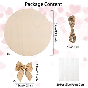 6 Pcs 14 Inch Wood Circles for Crafts Unfinished Wooden Slice Blank Round Wooden Door Hanger Sign Round Wooden Discs with Bows,Twine, Glue Point for DIY Craft Christmas Home Holiday Decor,5 mm Thick
