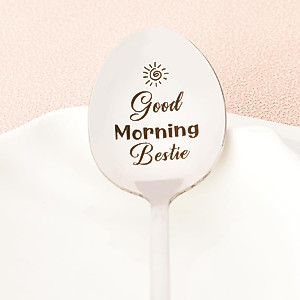Best Friends Bff Gifts Spoon for Women Girls Good Morning Bestie Spoons for Best Bestie Friendship Gifts for Friends Birthday Christmas Graduation Gift for Coffee Tea Lovers Spoon