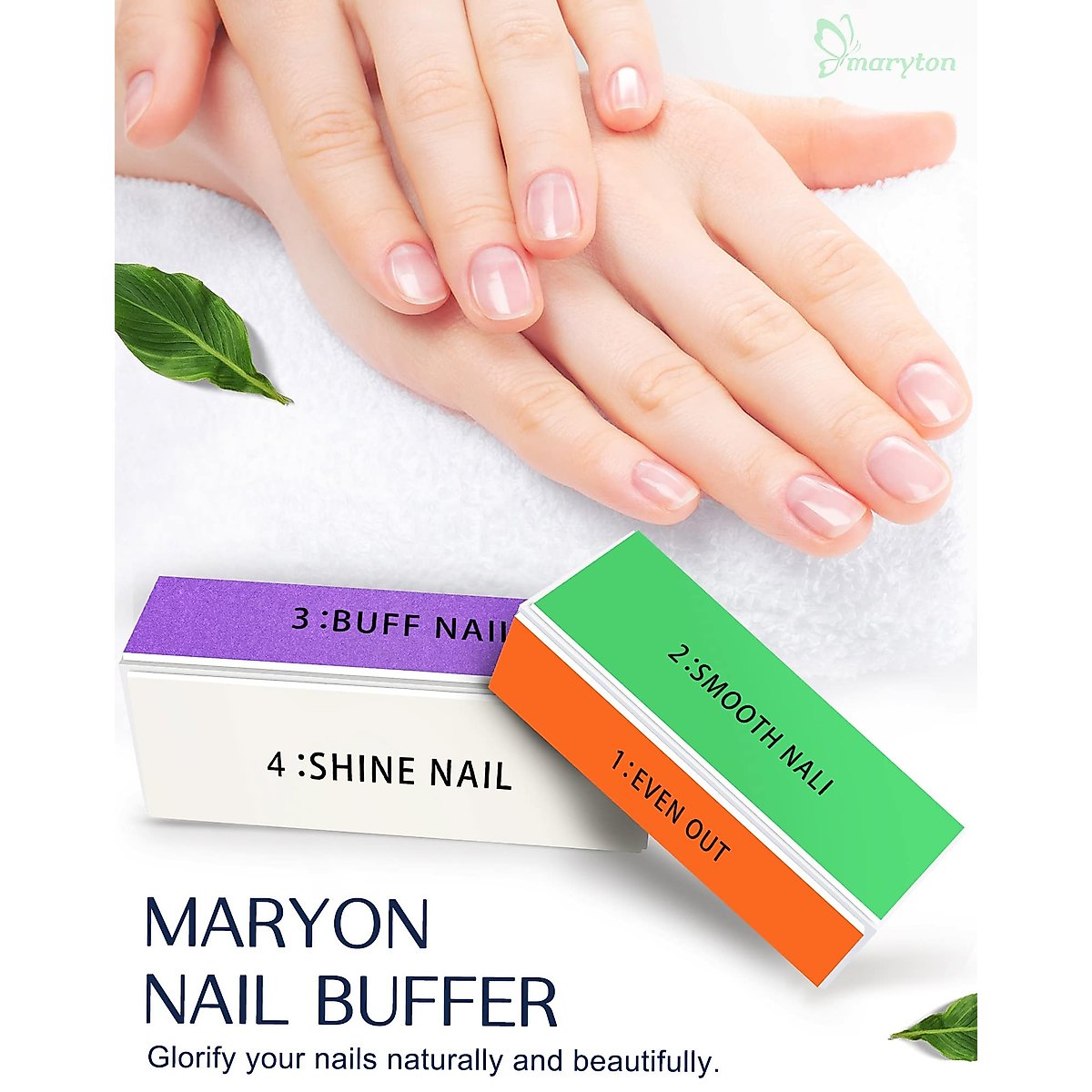 Maryton Professional Nail Buffer Block - Ultimate Shine Nail Buffing Block with 4 Way Buffing Methods, Smooth & Buff & Shine All-in-one Buffer for Optimum Natural Nail Care, 2 Count