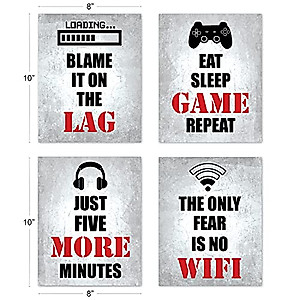Sweet Jojo Designs Video Game Themed Gamer Wall Art Posters Home Decor Black White and Red Gaming Bedroom Pictures Prints Decorations for Playrooom Gameroom Boys Girls Children –Set of 4 8 x 10 in.