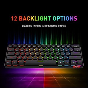 havit Wireless 60% Mechanical Keyboard 61 Keys Rainbow Backlit Gaming Keyboard Bluetooth 5.0/Type-C Wired Programmable Computer Keyboard with Red Switch for Multi-Devices PC Mac Laptop (Black)