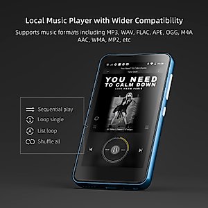 MP3 Player with Bluetooth and WiFi,MP3 Player with Spotify,Spotify Kids,Audible,Pandora,Amazon Music,4" Music Player MP4 Up to 1TB(80GB,Blue_White)