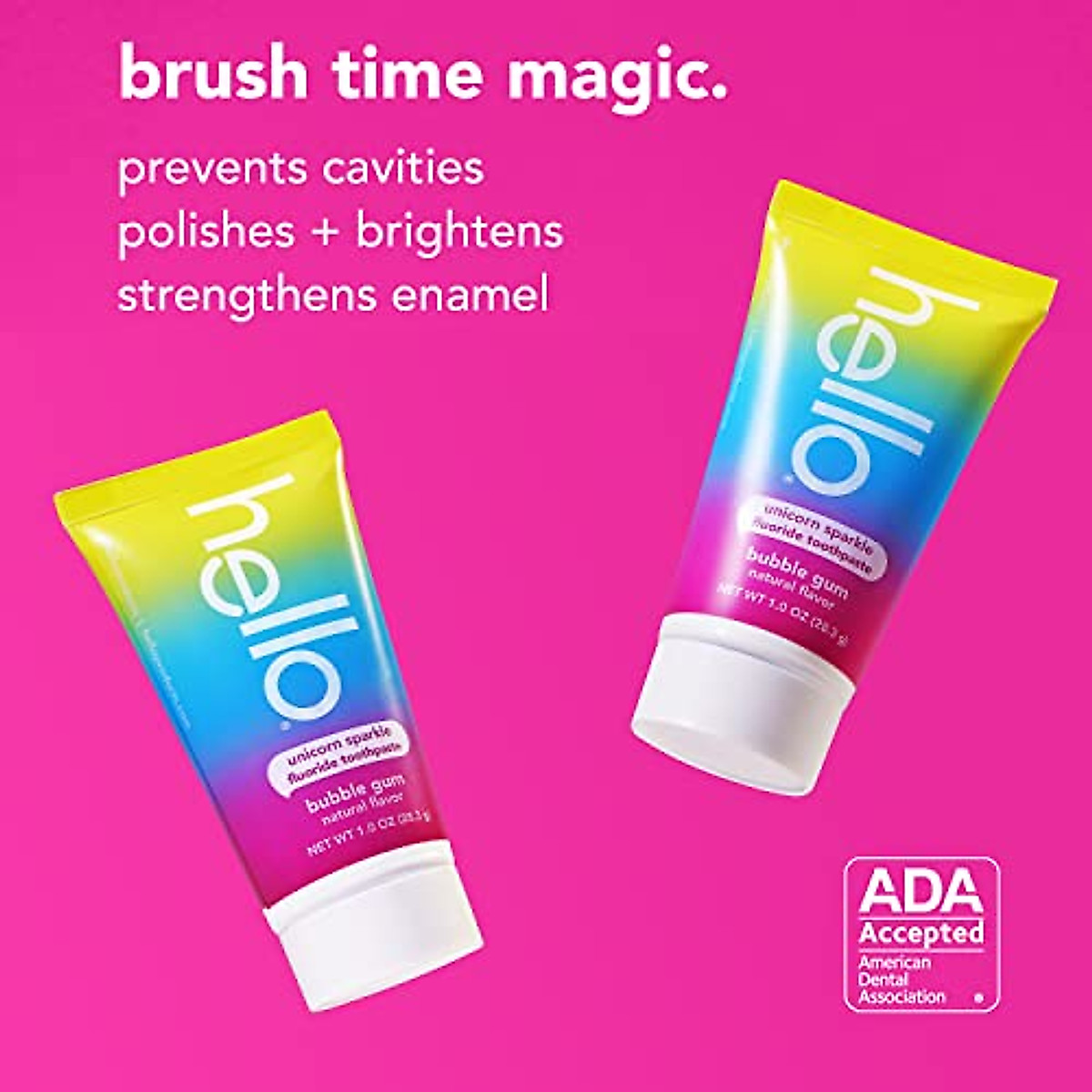 hello Unicorn Sparkle Kids Travel Toothpaste, Fluoride Toothpaste with Natural Bubble Gum Flavor, Travel Size 24 Pack, 1 OZ Tubes