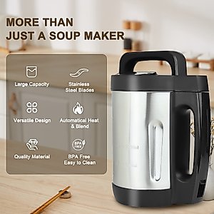 bathivy Soup Maker, Automatical Multi-Function Fresh Soup and Smoothie Make Machine | 2 Liters, 6 Functions, Stainless Steel, LED Display | Blend, Smooth, Chunky, Compote, Pre-heat, Clean (Black)
