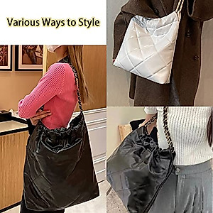 Hobo Bags for Women Designer PU Leather Shoulder Handbag Shiny Quilted Hobo Bag Women's Shoulder Bag (Black)