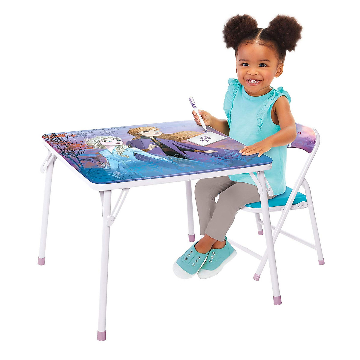 Disney Frozen Activity Table & Chair Set for Toddlers 24-48M, Includes 1 Table & 1 Chair - Sturdy Metal Construction, Table: 20"L x 20"W x 16.4"H, Chair: 12"L x 11.6"W x 17.7"H - Weight Limit: 70 lbs