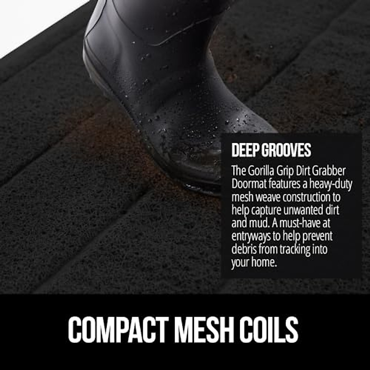 Gorilla Grip Stain and Fade Resistant Dirt Grabber Mesh Door Mat, Low-Profile, Heavy Duty Quick Dry Striped Doormat, Mats for Indoor or Outdoor Entry, Shoe Scraper, Garage Entrance Mat, 35x23, Black