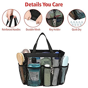 F-color Mesh Shower Caddy Portable, Upgrade Deeper 7 Pockets Shower Caddy Basket Bag Tote for College Dorm Room Gym Bathroom Essentials Gym Camp Quick Dry 2 handles Shower Bag with S Hook, Black