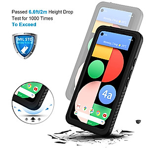 Lanhiem Pixel 4a 5G Case, IP68 Waterproof Dustproof Case [NOT Fit 4G Version] with Built-in Screen Protector, Full Body Protective Cover for Google Pixel 4a 5G Only, Black/Clear