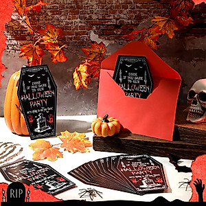 Geelin 60 Pcs Halloween Party Invitations with Envelopes Ticket Scary Halloween Party Invitations Halloween Baby Shower Invitations Horror Birthday Invitations Party Invitation Cards (Coffin Style)