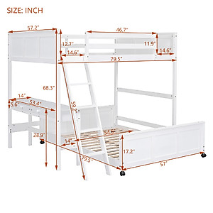 Full Over Full Loft Bed with Desk and Storage Drawers, Wood Bunk Loft Bunk Bed for Kids, Can Be Separated into A Full Size Platform Bed Frame and A Loft Bed for Girls Boys Teens, White