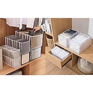 Domika 5pcs Wardrobe Clothes Organizer, Foldable Visible Closet Drawer Grid Storage Box , Portable Washable Storage Containers with Multiple Layers for Leggings, Jeans, T-shirts, Skirts (5PCS Set, White)