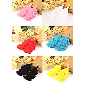 LOYALLOOK White Tassel Earrings For Women Tassel Earrings Long Thread Tassel Earrings Set for Women 6Pairs