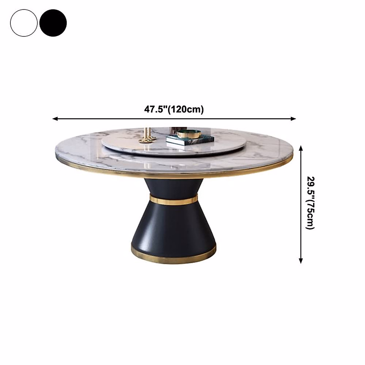 LAKIQ Modern Round Dining Table with Lazy Susan Marble Kitchen Dining Room Table Pedestal Dining Table(White Lazy Susan,47.2" L x 47.2" W x 29.5" H)