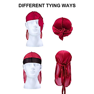 12 Pieces Kids Satin Silk Durag with Wave Caps Set Unisex Baby Durags 360 Wave Wide Strap Headwraps Long Tail Turban Beanies
