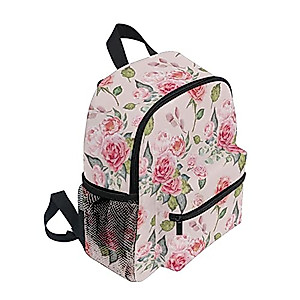 Sletend Toddler Backpack Rose Floral Waterproof With Name Tag Mini Backpack Boys/Girls Cute Small Backpack Kindergarten Pre School Bags (S)