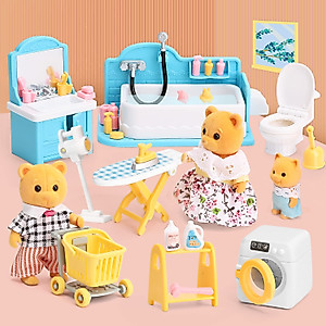 Dollhouse Furniture Set for Kids Toys Miniature Doll House Accessories Pretend Play Toys for Boys Girls & Toddlers Age 3+ with Bathroom