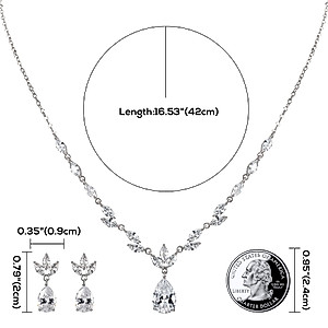 SWEETV Wedding Jewelry Set for Bride Bridesmaids, Teardrop Bridal Necklace Earrings Set, Cubic Zirconia Wedding Bridal Jewelry for Women