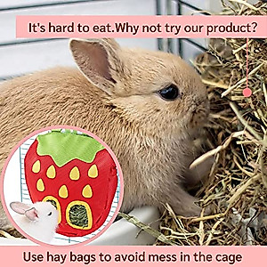 JanYoo Rabbit Hay Feeder Bag for Cage Guinea Pig Timothy Hay Dispenser Storage Manger Hanging Large Less Waste for Bunny
