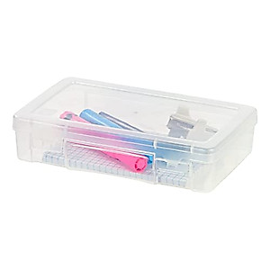 IRIS USA Medium Plastic Hobby Art Craft Supply Organizer Storage Box with Snap-Tight Closure Latch, 10 Pack, Art Satchel Storage Case for Ribbons, Beads, Sticker, Yarn, and Ornaments, Stackable, Clear