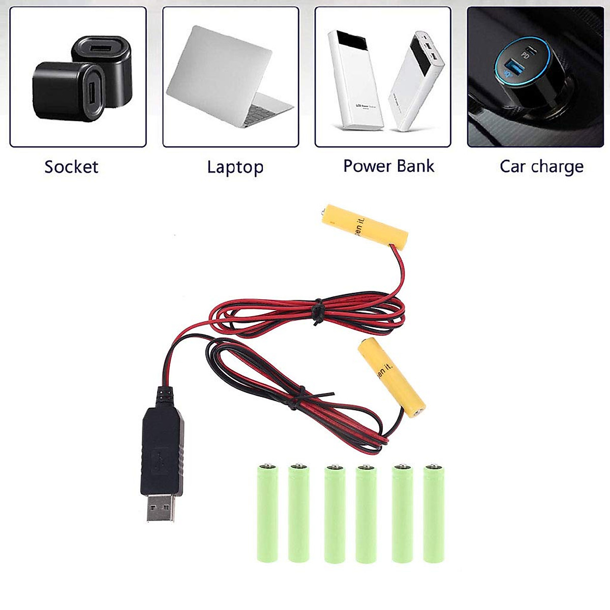 fengchensety Universal 1m Dual AAA Battery Eliminator US Plug USB Power Supply Adapter Replace 1.5V AAA 3V 2AAA 4.5V 3AAA 6V 4AAA Battery for Household Electric Toys Fan Holiday Lights and More