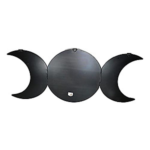 Ebros Light Duty Black Wicca Sacred Triple Moon Feminine Goddess Wall Hanging Floating Foldable Hinged MDF Wood Shelf with Tiers 14" Tall 36" Wide Occult Wiccan Home Office Room Accent