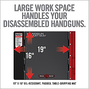 Real Avid Gun Cleaning Mat for Handguns with Magnetic Organizer Parts Tray; Protective Workbench Mat for Pistol Cleaning, Handgun Cleaning Pad with Red Tray for Gun Accessories and Gun Parts