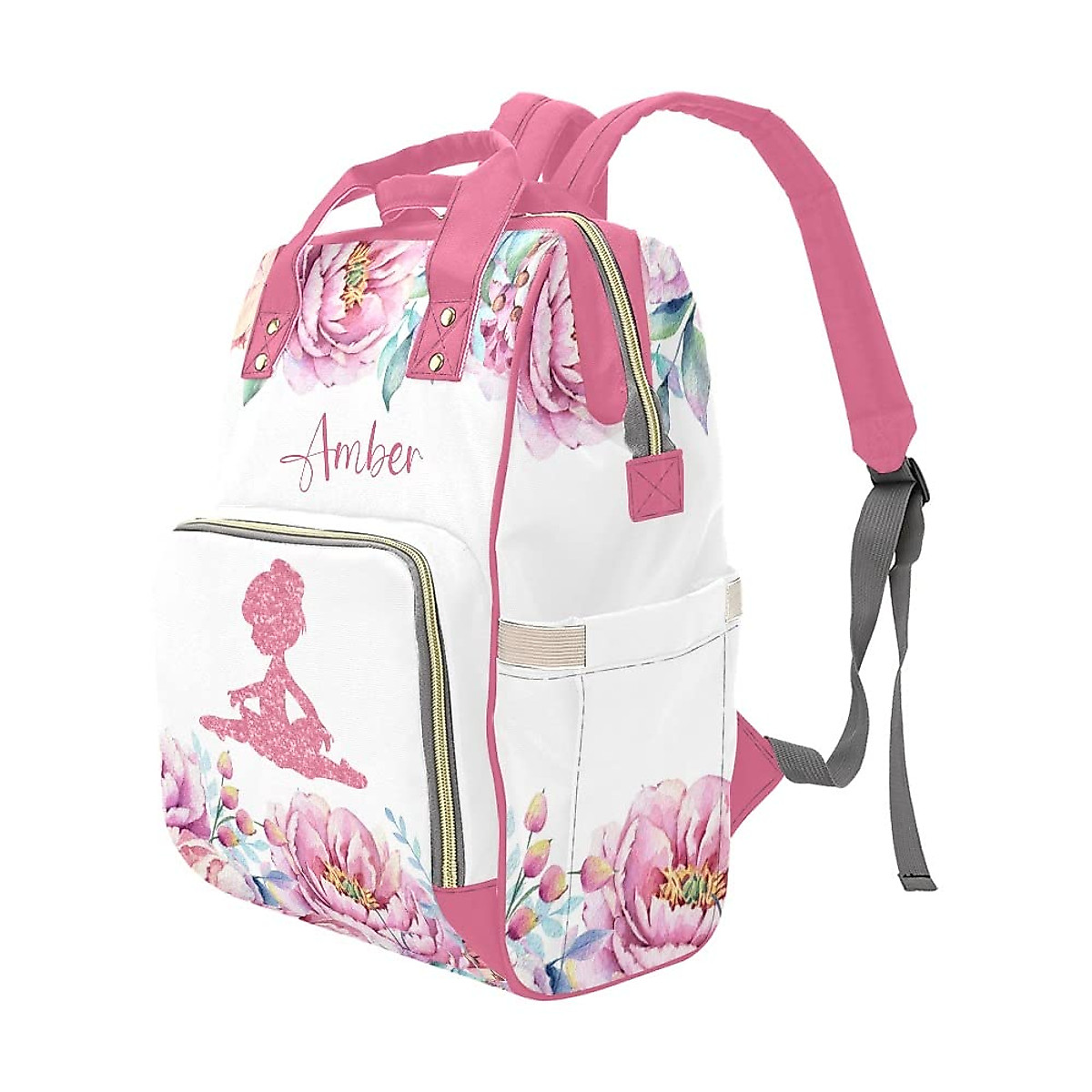 Art Watercolor Flower Leaves Diaper Bags Backpack with Name Personalized Baby Bag Travel Tote Bag Gifts for Mom Girl