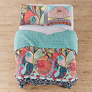 Levtex Home - Jules Quilt Set - Full/Queen Quilt (88x92in.) + Two Standard Pillow Shams (26x20in.) - Bohemian - Teal, Orange, Yellow, Green, Blue, Red, Navy - Reversible - Cotton Fabric