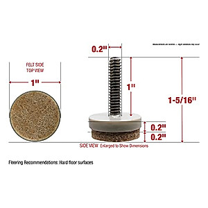 Shepherd Hardware 9908 1-Inch Felt Gard Threaded Stem Furniture Glides, 1/4-Inch Stem Diameter, 4 Count, Tan
