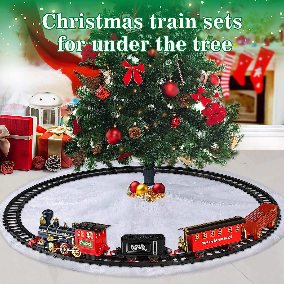 BainGesk Train Set, Electric Train Toy for Boys & Girls, Model Christmas Train Set for Under The Tree, Railway Kit with Sounds, Light, for 3, 4, 5, 6, 7, 8+ Year Old Kids