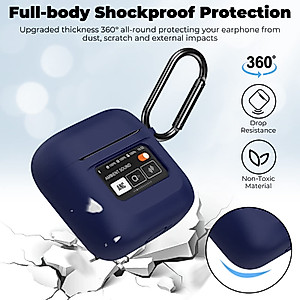 LDSXAY Case Cover for JBL Tour Pro 2, Dark Blue Silicone Protective Shockproof Earbuds Case with Keychain, 2023 Compatible, LCD Touch Screen Visible, Waterproof