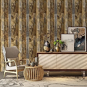 17.71''×118'' Distressed Wood Plank Wallpaper Peel and Stick Rustic Wood Grain Pattern Wall Paper Removable Self Adhesive Brown Shiplap Vinyl Film Decorative Wooden Look