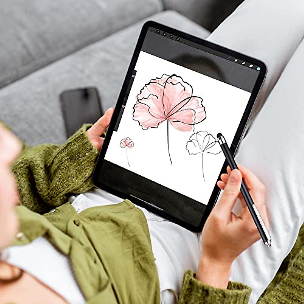 CCIVV 3 Pcs Stylus Pens for Touch Screens [0.24-inch Tip Series] + 12 Extra Replaceable Rubber Tips (Black/Silver/Dark Blue)